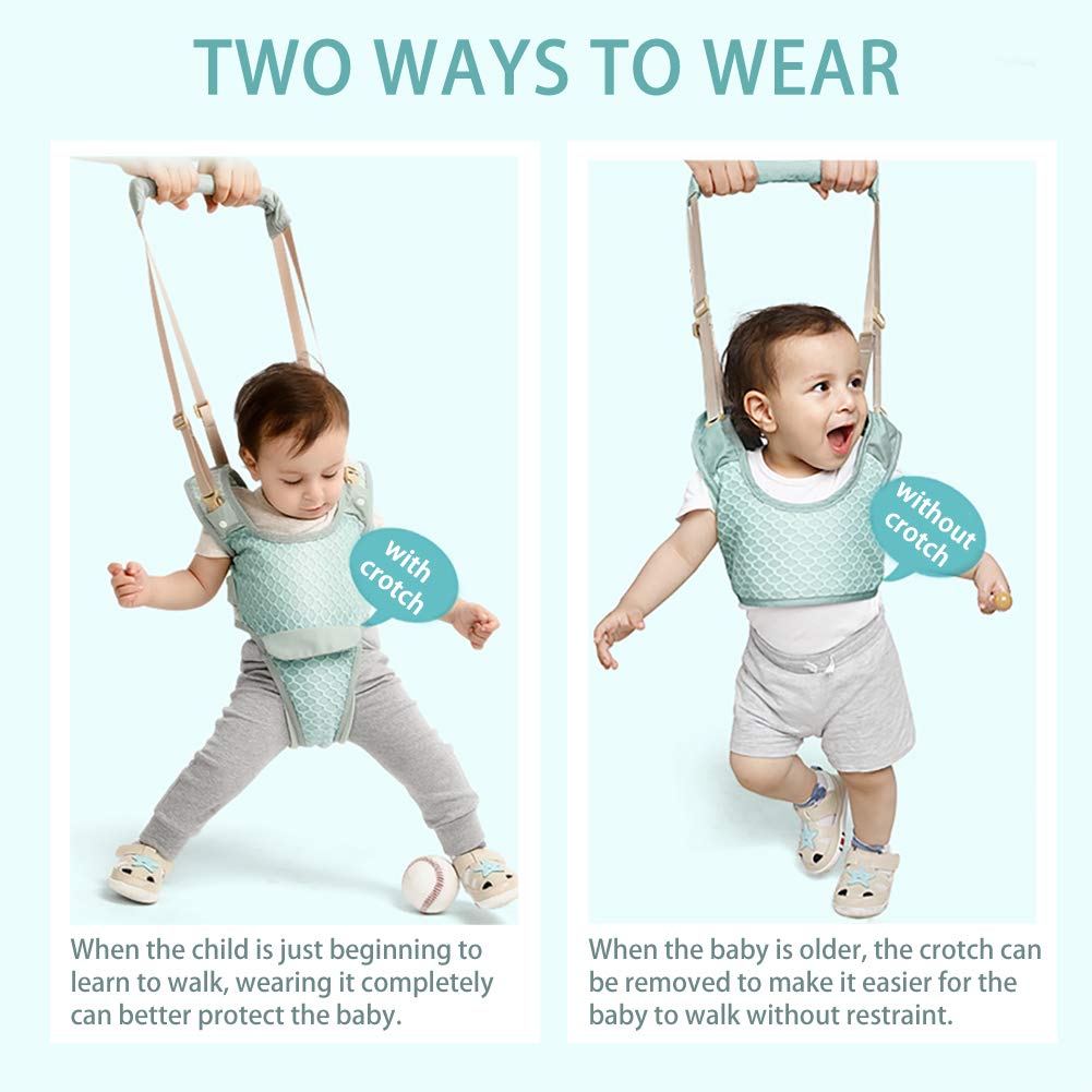 Handheld Baby Walking Harness for Kids Adjustable Toddler Walking with Detachable Crotch Keeper Walking Assistance Helper Safe Standing Walk Learning Baby Gift for 7-24 Months Baby(Green)