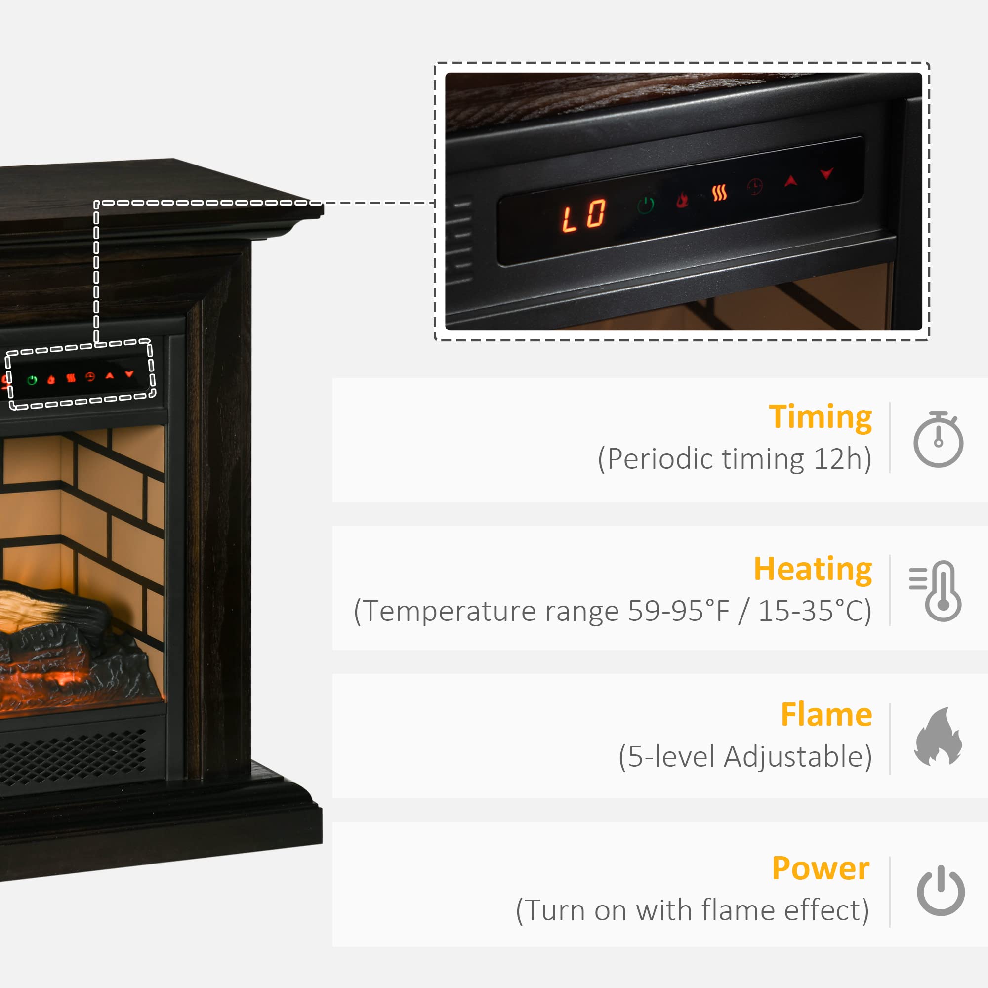 HOMCOM 31" Electric Fireplace with Dimmable Flame Effect and Mantel, Freestanding Space Heater with Log Hearth and Remote Control, 1400W, White