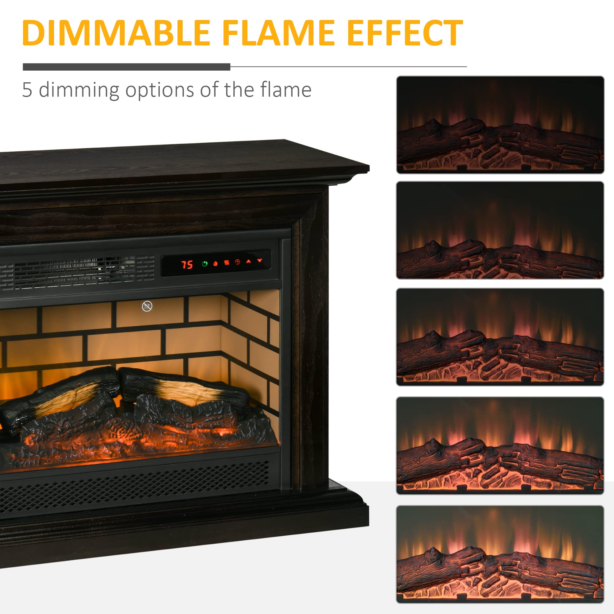 HOMCOM 31" Electric Fireplace with Dimmable Flame Effect and Mantel, Freestanding Space Heater with Log Hearth and Remote Control, 1400W, White