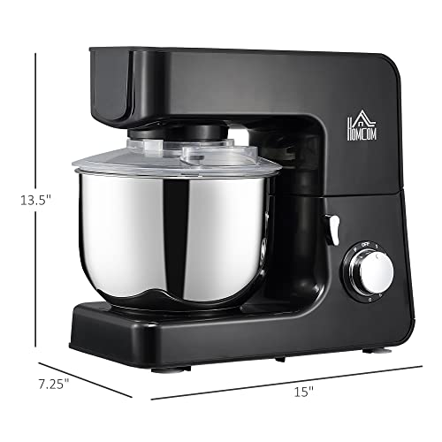 HOMCOM 6 Qt Stand Mixer with 6+1P Speed, 600W and Tilt Head, Kitchen Electric Mixer with Stainless Steel Beater, Dough Hook and Whisk for Baking Bread, Cakes and Cookies, Black