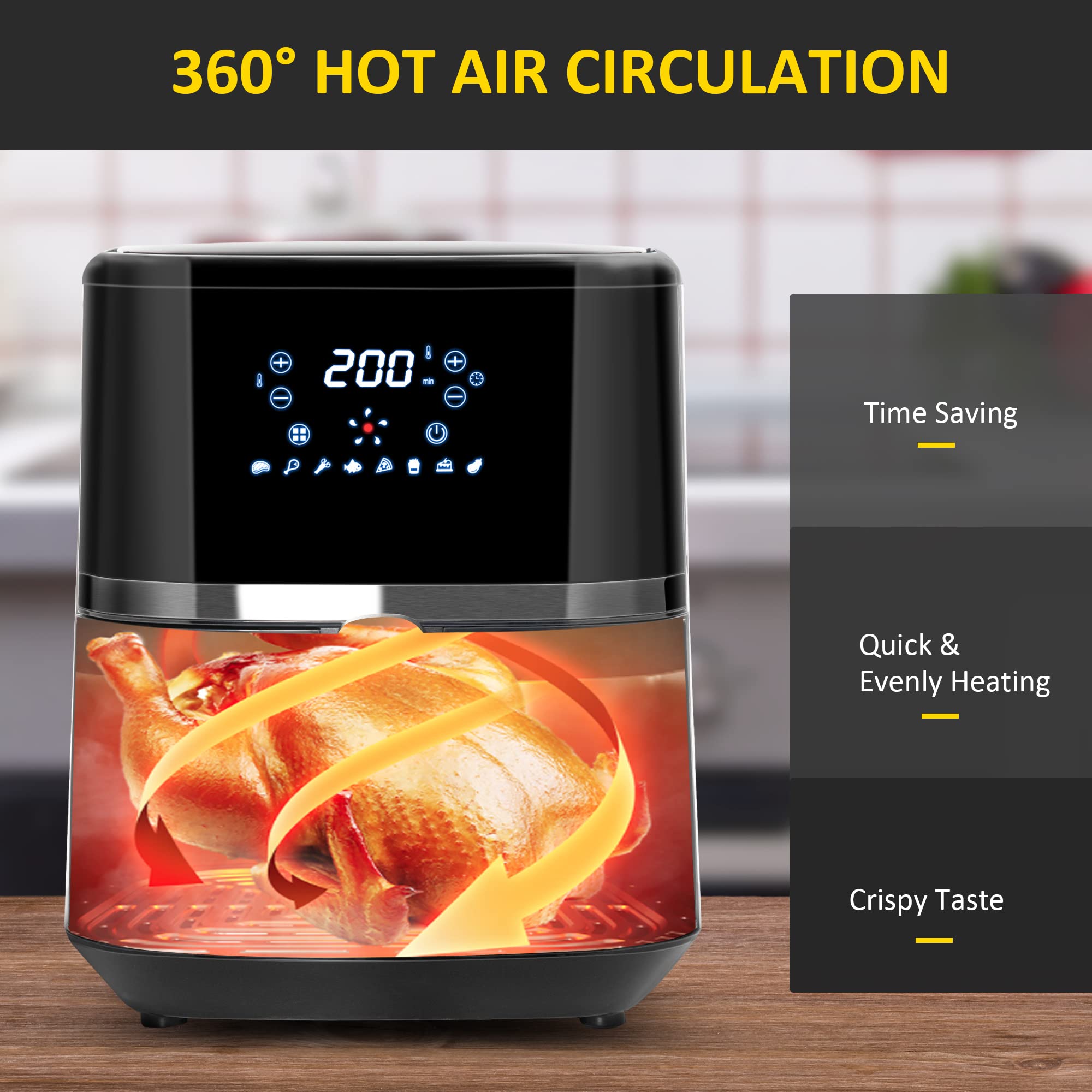 HOMCOM Air Fryer 4.7Qt, 4-in-1 Hot Oven with Air Fry, Roast, Broil, Crisp, Bake Function, Digital Touchscreen, 60-Min Timer, 8 Preset and Nonstick Basket, BPA Free