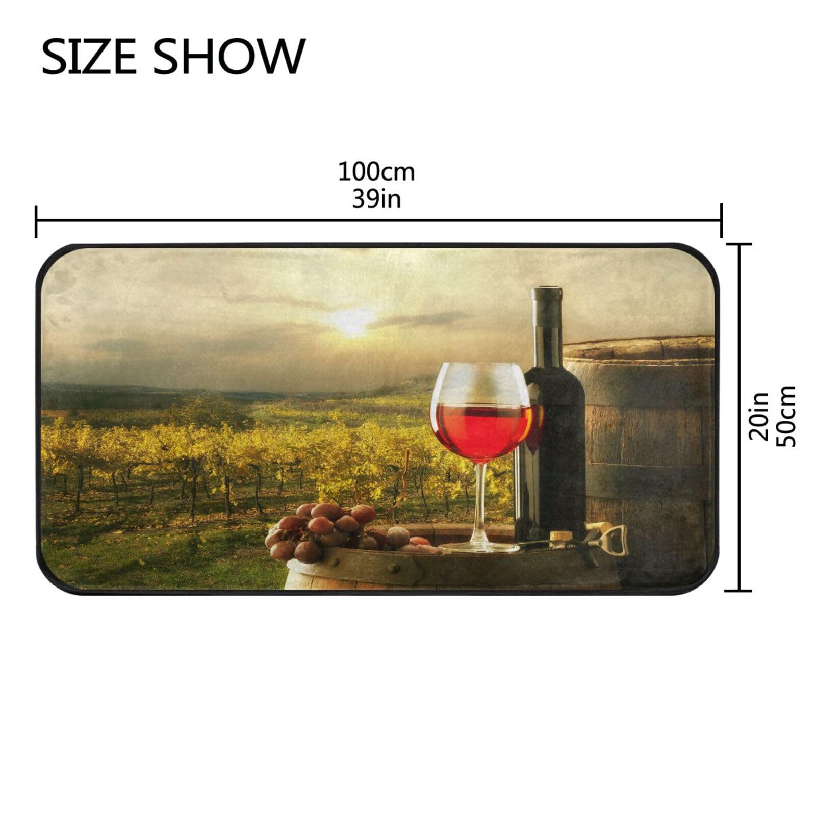 Kitchen Rugs Mats Non Skid 39 X 20inch Throw Rugs for Kitchen Floor Sink Standing Carpets Entryway Rugs (Red Wine and Bottle)