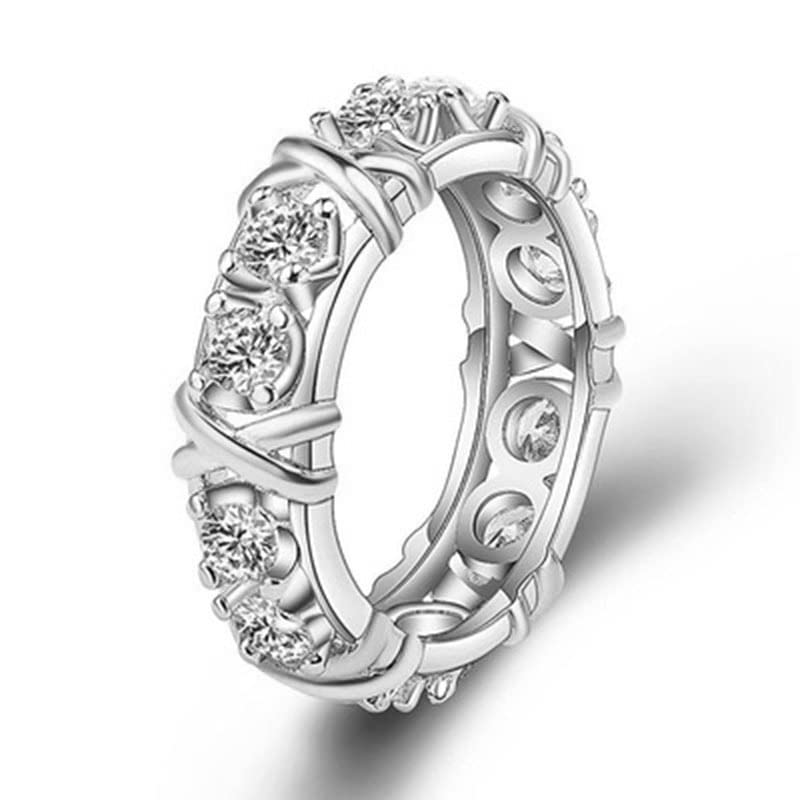 GOVVI 925 Sterling Silver Cross Full Moissanite Diamond Ring,Sterling Silver X Criss Cross Ring,Moissanite Sterling Silver Diamond Rings (White Gold,9)