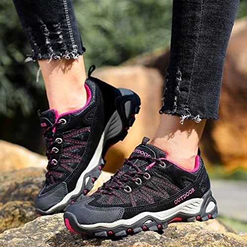 HARMOX Women's Men's Hiking Boot Slip Resistant Hiking Boots Women Lightweight Black