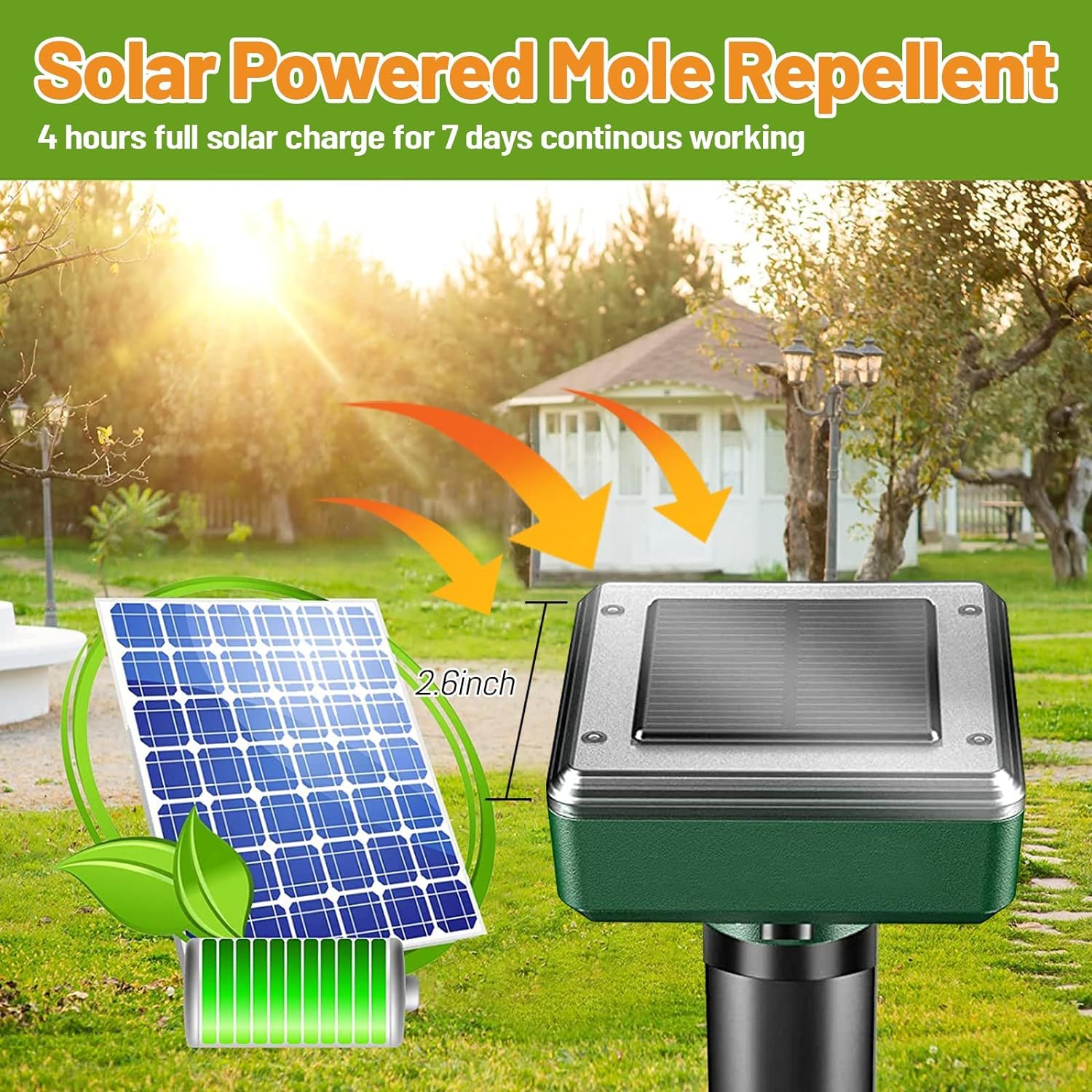 outtkitywi Pack of 8 Solar Mole Repellent Sonic Gopher Repellent Vole Chaser Mole Deterrent Sonic Spikes Rodent Repellent Ultrasonic Pest Control Outdoor Keep Moles Out of Yard Lawn