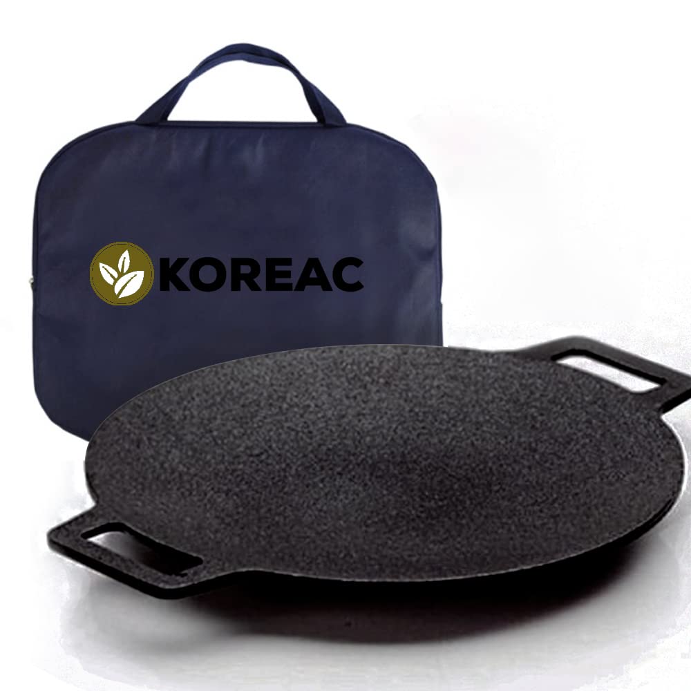 KOREAC_Korean BBQ Non-stick Griddle Gril_Natural Material 6 Layer Coating/Circular size 13 inches [Round Griddle Pan13in + Bag] We can use it at home or outside._Made in Korea