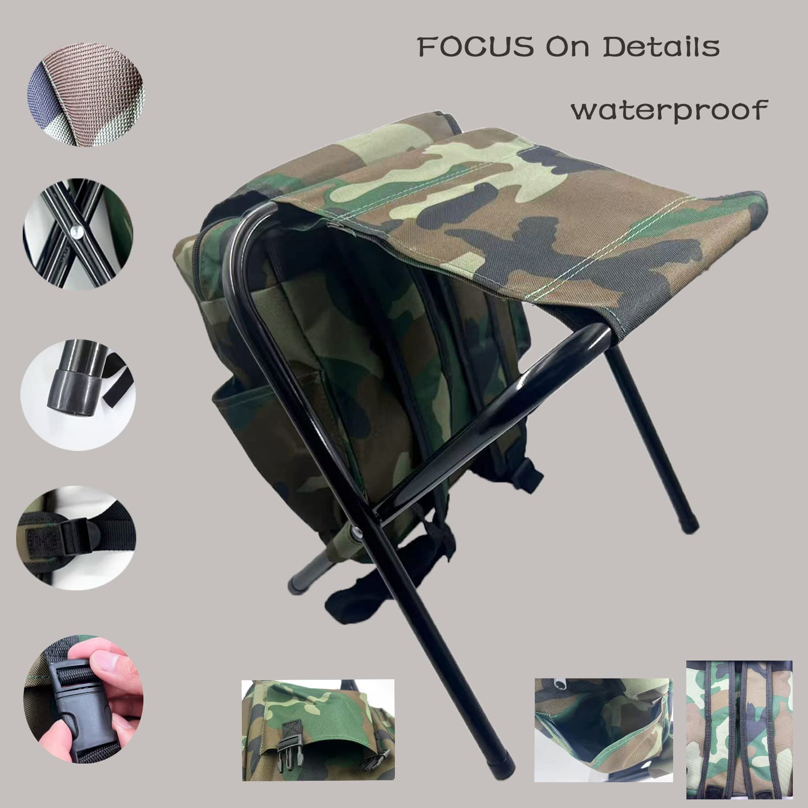 Heygafixo Folding Backpack Camping Chair, Outdoor Portable 2 in 1 Stool for Fishing, Hunting and Hiking