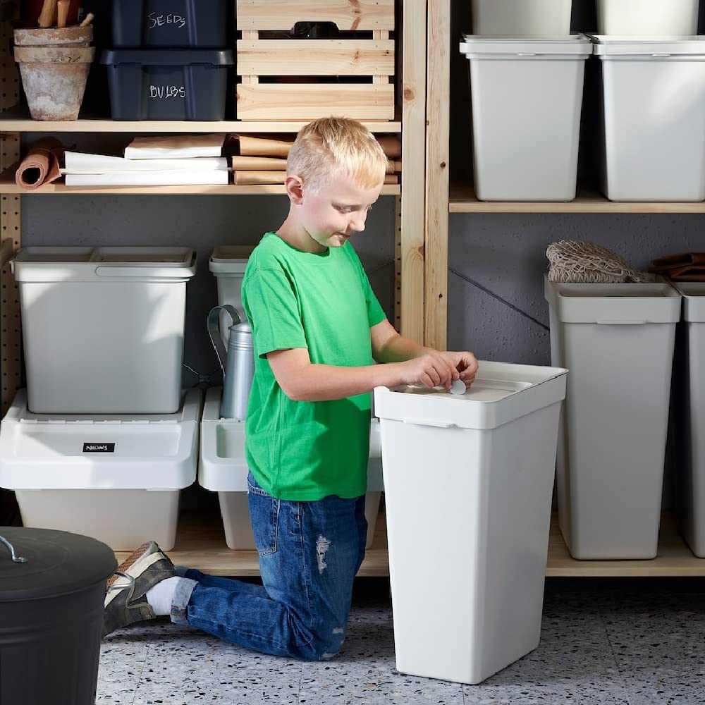 I-K-E-A 2x HÅLLBAR Bin with Lid, Light Gray 6 Gallons