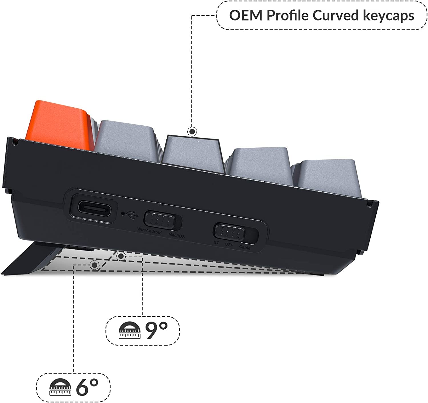 Keychron K6 Gaming Mechanicak Keyboard Wireless/Wired, 65% Layout 68 Key Compact Bluetooth Keyboard with White Backlit, N-Key Rollover, Gateron G Pro Blue Switch for Mac Windows