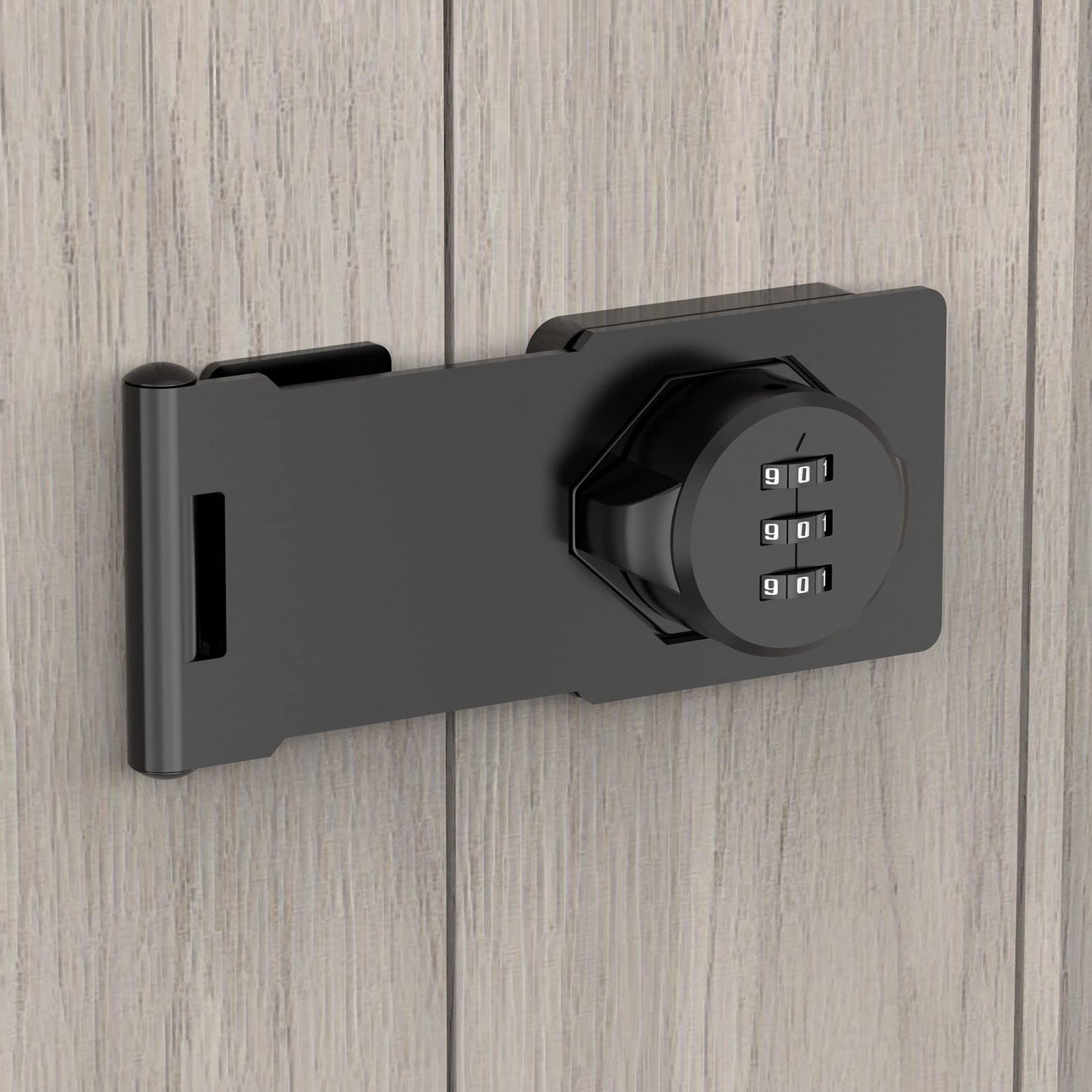 Household Cabinet Password Hasp Locks, Cabinet Door Combination Lock, Door Security Slide Latch Lock for Small Doors, Cabinets, Barn Door, Bathroom, Outdoor, Garden (Black)