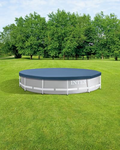 INTEX 28031E Pool Cover: For 12ft Round Metal Frame Pools β Includes Rope Tie β Drain Holes β 10in Overhang β Snug Fit