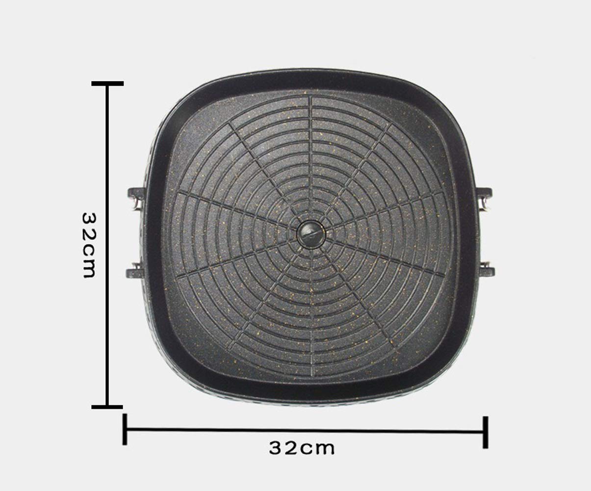 Korean Style Square Grill Pan with Maifan Coated Surface,Non-stick Smokeless Barbecue Stovetop Plate for Indoor Outdoor BBQ