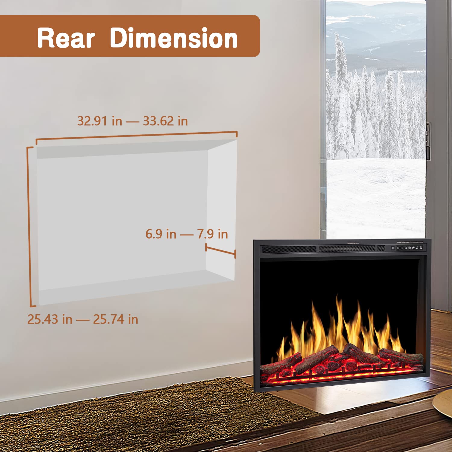 Havato 34 inch Electric Fireplace Inserts, Recessed Electric Stove Heater with Adjuatble Flame Colors, Log Colors, Flame Speed and Brightness, Remote Control & Time,750W/1500W