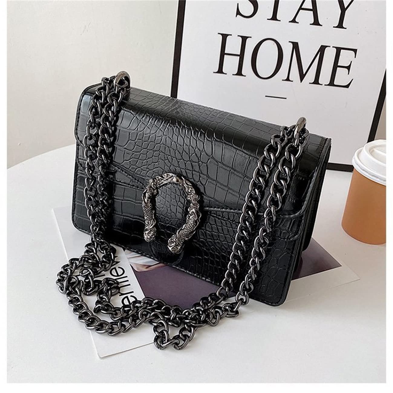 Heyreeg Crossbody Shoulder Evening Bag for Women Leather Messenger Bag Chain Strap Clutch Snake Printed Small Square Satchel Purse