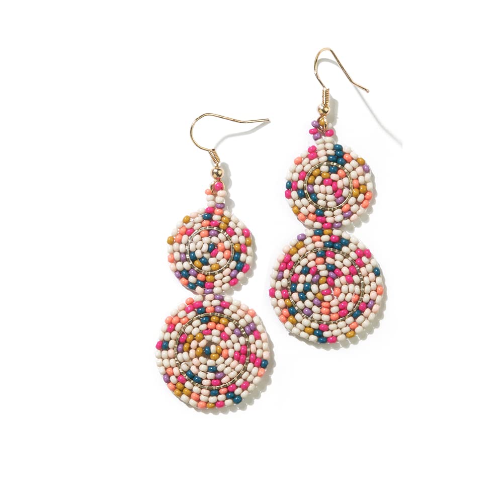 INK+ALLOY Women's Beaded Boho Earrings Kara Disc Seed Bead Drop Statement Earrings Handmade Jewelry for the Modern Bohemian, 2.75- Inch (Rainbow)