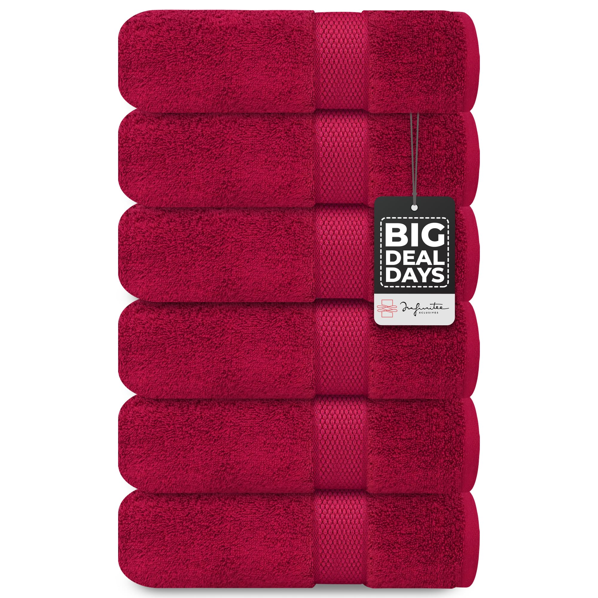 Infinitee Xclusives Bundle of Red Kitchen Towels Pack of 6 with Hand Towels Pack of 6 16x28 Inches