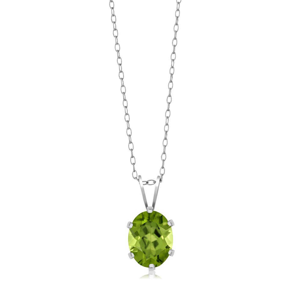 Gem Stone King 925 Sterling Silver Green Peridot Pendant Necklace (2.00 Cttw, Gemstone Birthstone, Oval 9X7MM, With 18 Inch Silver Chain)