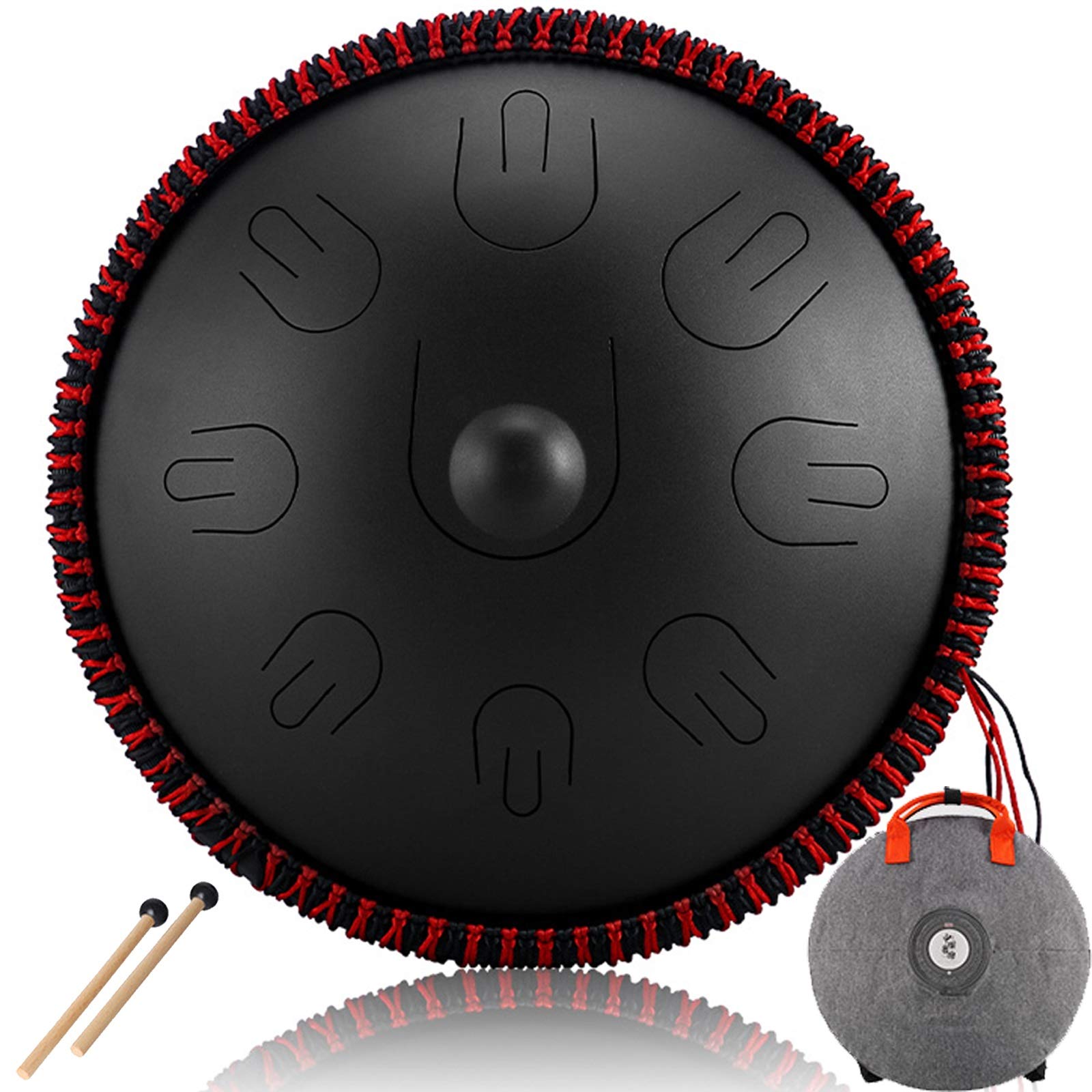 Handpan drum instrument, handpan in D Minor 9 Notes 14 inches Steel Hand Drum with Soft Hand Pan Bag, 2 handpan mallet