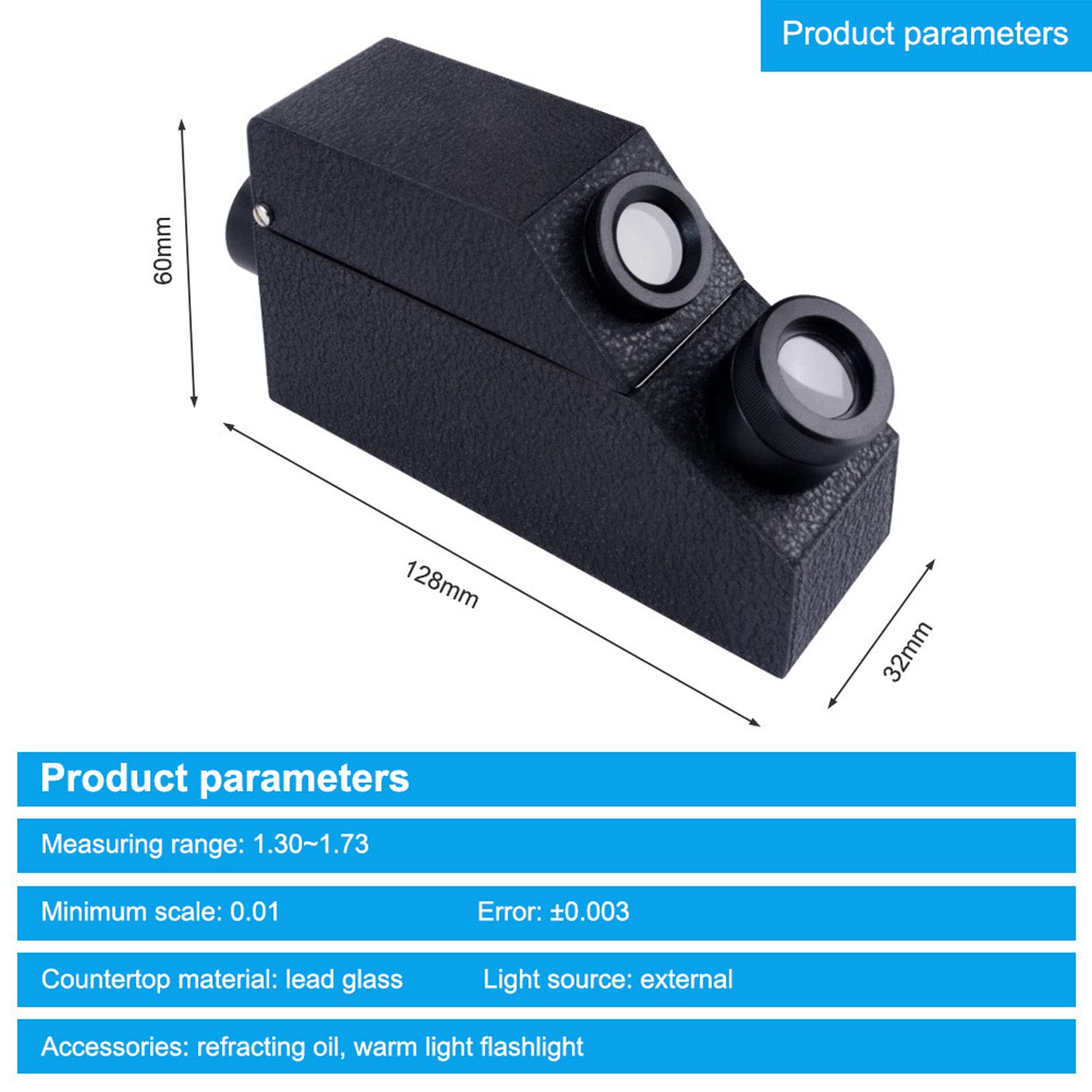 Hyuduo Other Garden Tools Portable Refractometer 1.30 to 1.81 Quick Identification High Accuracy Refractometer Kit for Jewelry Home Gardening