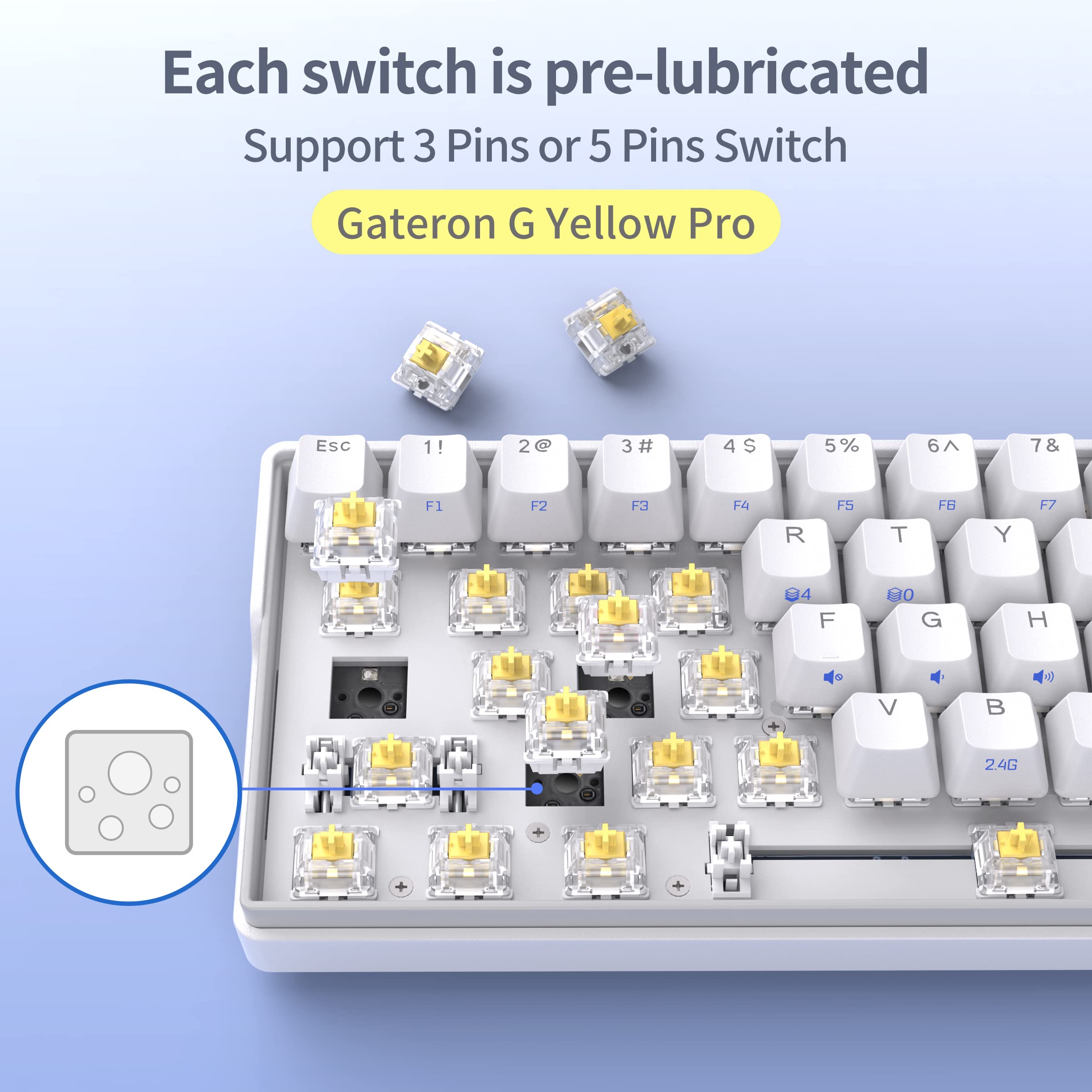 KEMOVE Snowfox DK61 Wireless Mechanical Keyboard, 2.4G/Type-C/Bluetooth Keyboard, Hot Swappable RGB Backlit 61 Keys 60% Gaming Keyboard, Anti Ghosting/N-Key Rollover 3000mAH Battery, Blue Switch