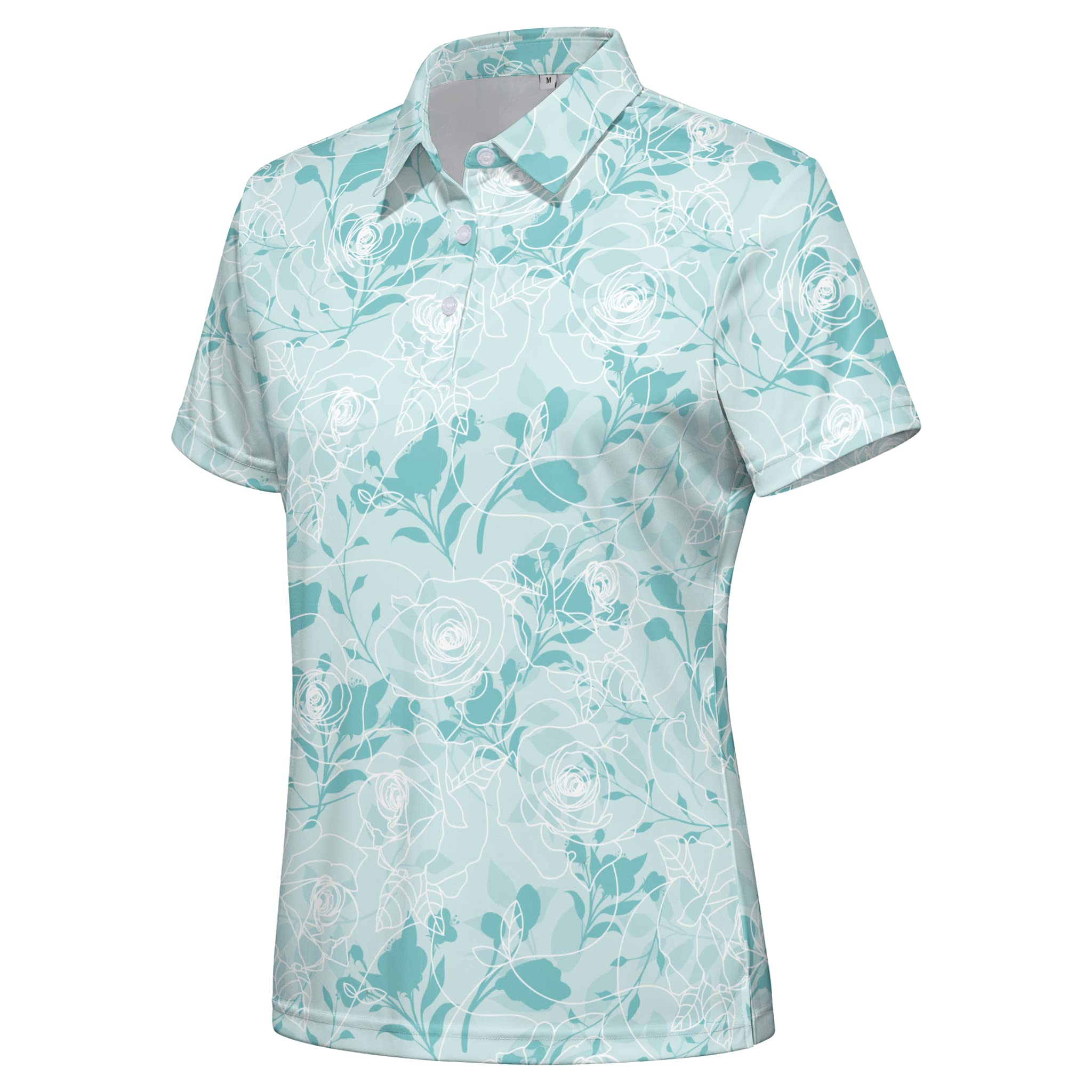 Hispotim Women's Short Sleeve Polo Shirt Lightweight Printed Golf Shirts Quick Dry Workout Golf Polo Shirts (Blue Flowers,XL)