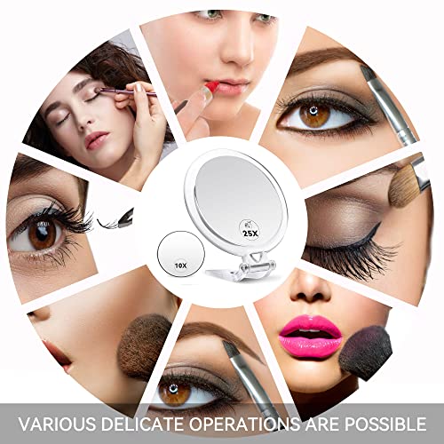 MIYADIVA 25X Magnifying Mirror with Handle,5In Double Sided 1X/25X Magnifying Makeup Mirror,Travel Magnifying Makeup Mirror,Perfect for Blemish/Blackhead Remover