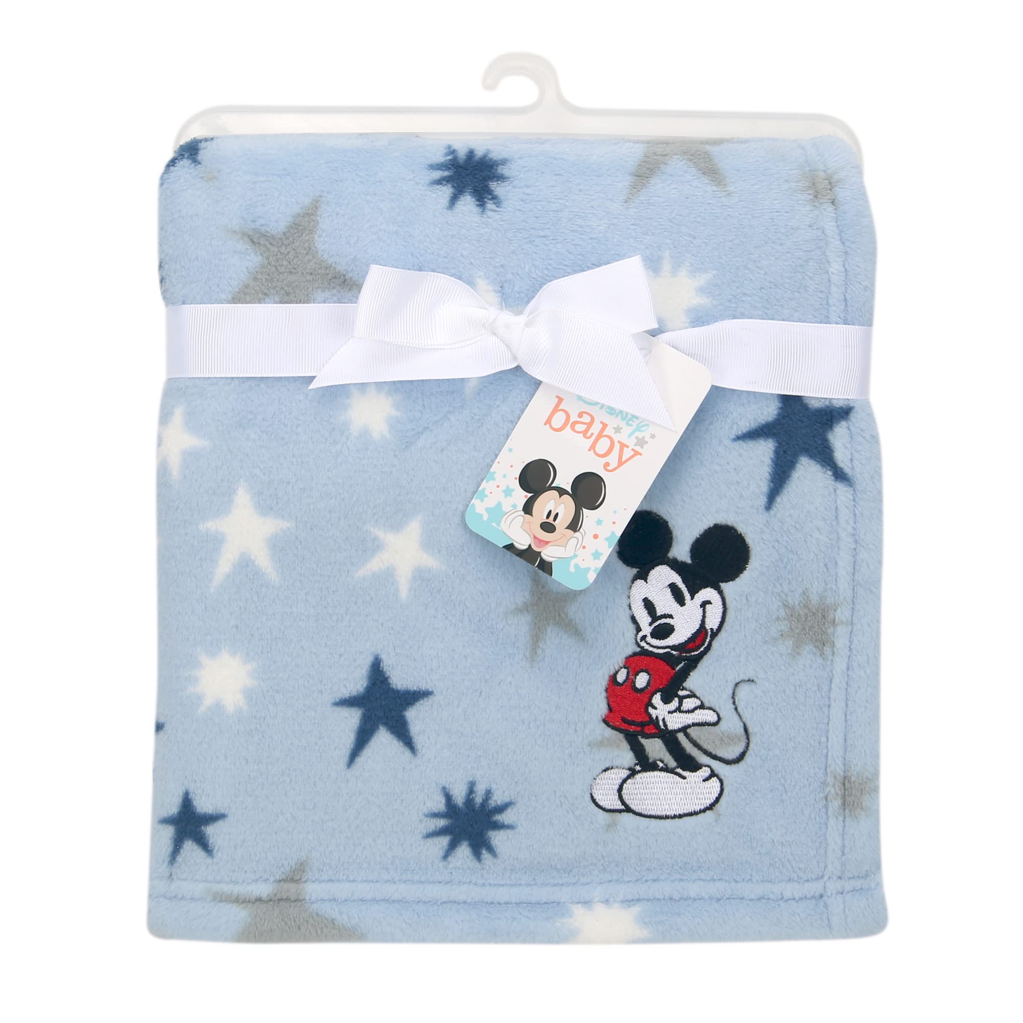 Lambs & Ivy Disney Baby Mickey Mouse Blue Star Fleece Embroidered Baby Blanket