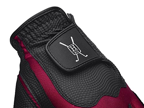 Handy Picks Men’s Golf Gloves, Premium Japanese Synthetic Leather, Stretch Fit, Enhanced Durability n Breathability (Black n Red, Medium Large)