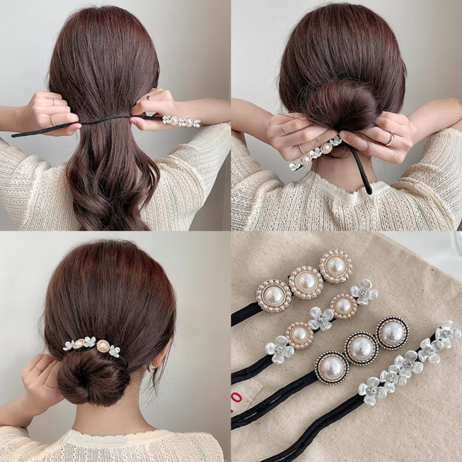Kebolun Life 4 Pcs Tie Dye Deft Bun Hair Bun Makers for Women's Gradient French Twist Hairstyle - Velvet Scrunchie Classy Multicolor Cloth Magic Clip Reusable Quick Bun