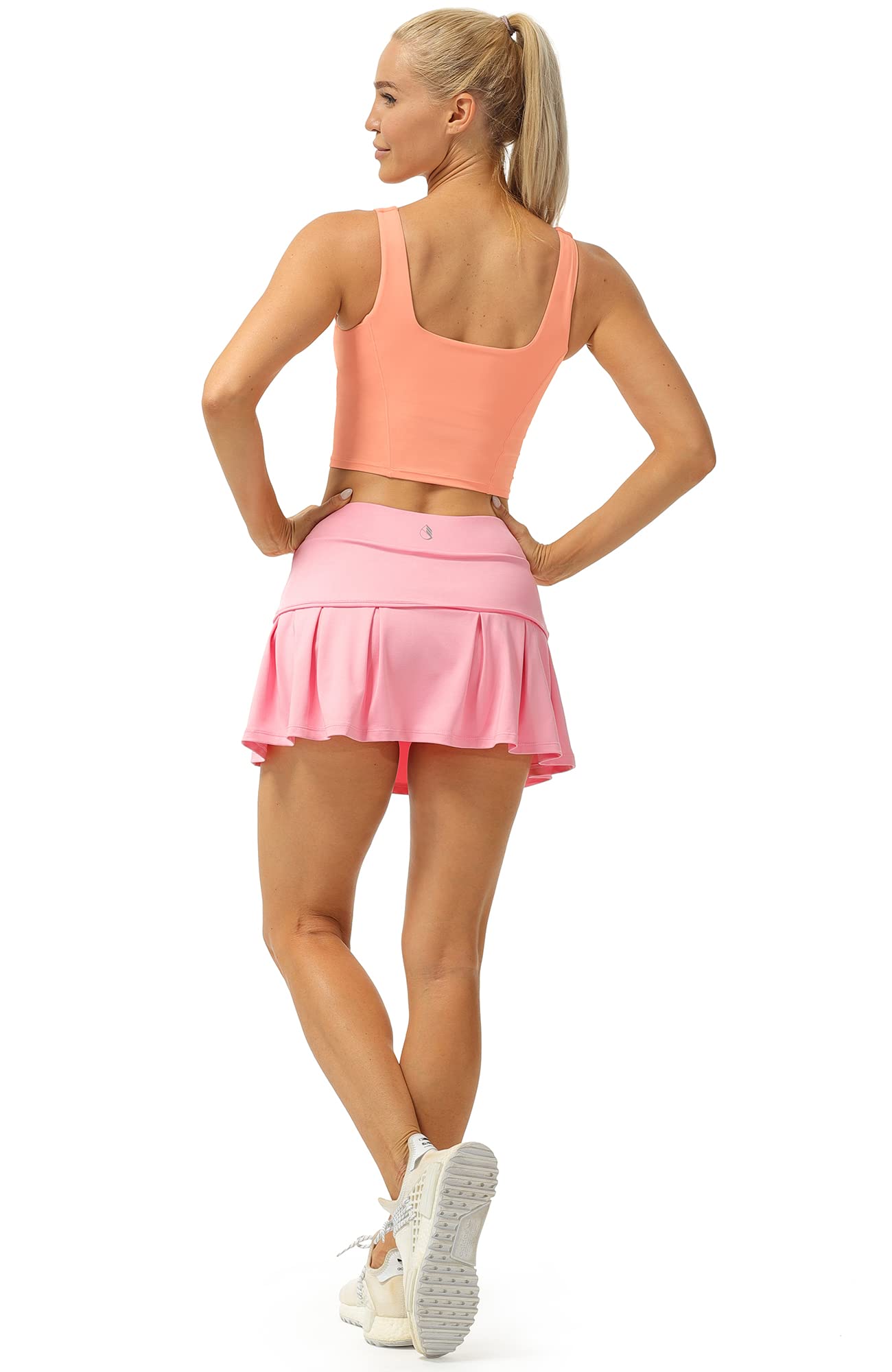 icyzone Women's Cropped Workout Tank Tops with Built in Molded Cup Bra, Square Neck Athletic Yoga Running Tops (Pink, S)