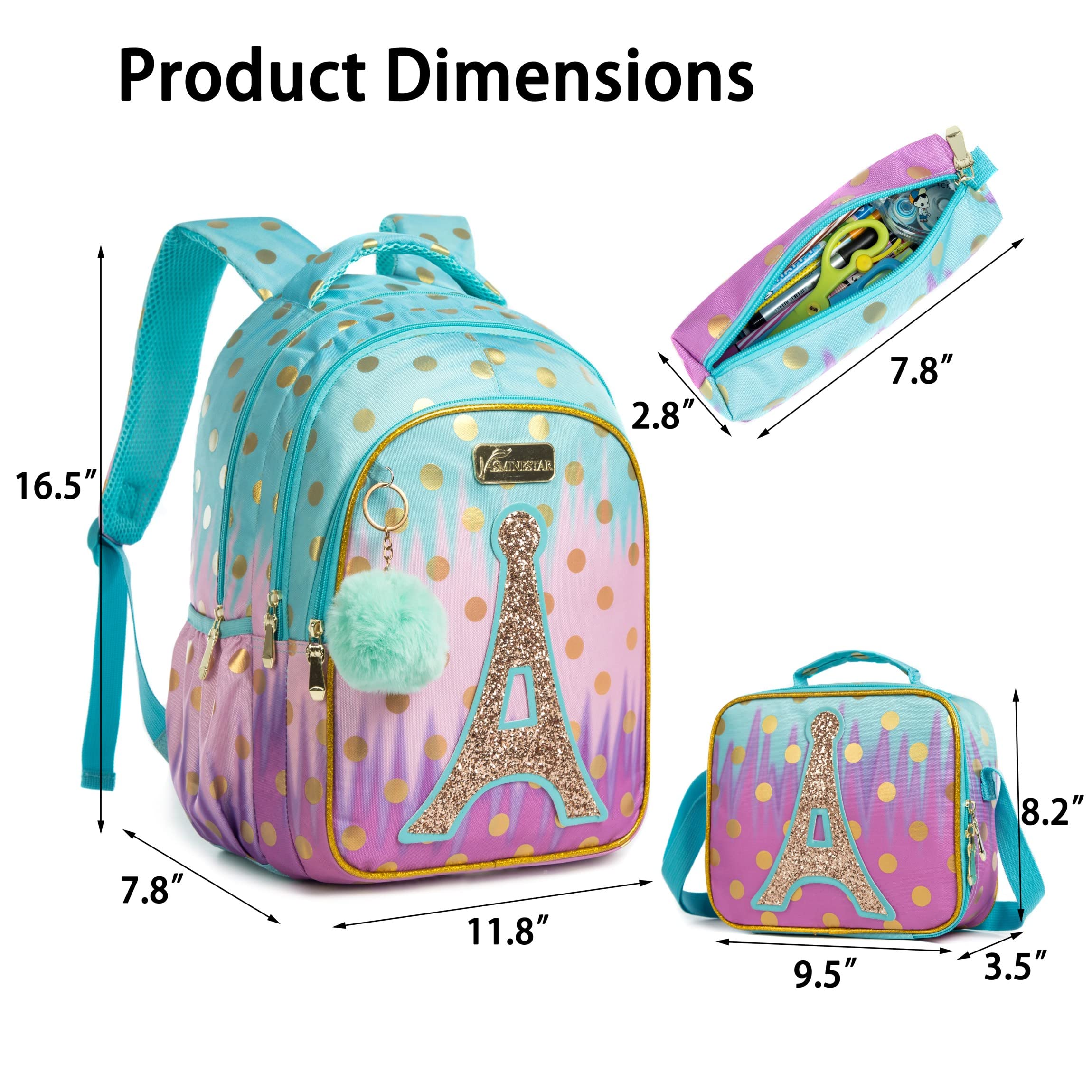 Jasminestar Kids Backpacks 17 inch School Backpack with Lunch Bag and Pencil Case (17β, Tower)