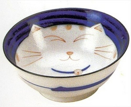JapanBargain, Japanese Porcelain Bowl Rice Bowl Udon Bowl Ramen Noodle Soup Bowl Cereal Bowl Poke Bowl Pho Bowl Made in Japan, Maneki Neko Smiling Cat Pattern (4, Blue)