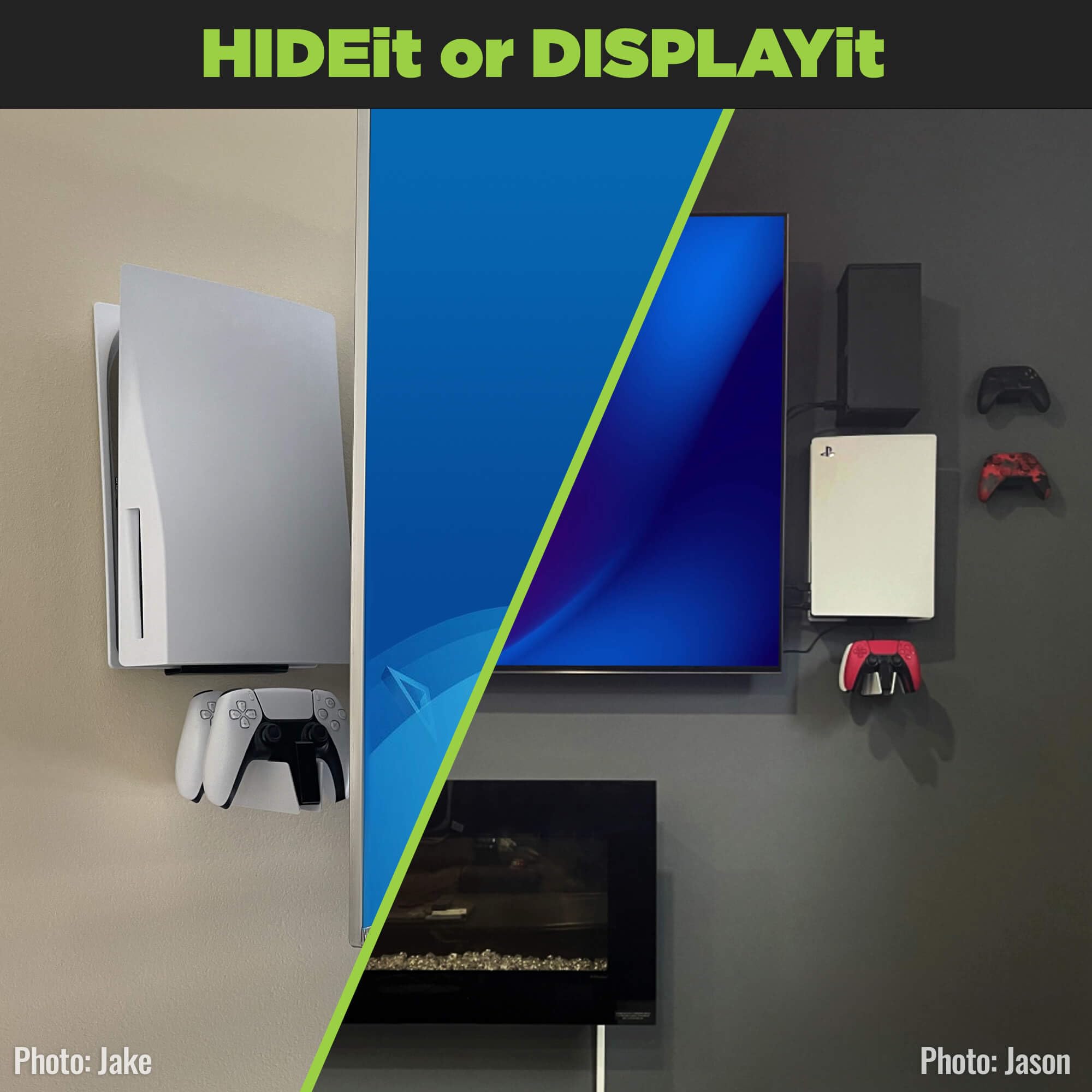 HIDEit Mounts Wall Mount for PS5 DualSense Charging Station - American Company - Steel Mount for PS5 DualSense Charging Station, Works with PlayStation 5 DualSense Controllers - Patent Pending