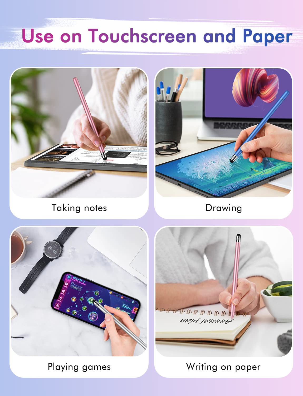 MEKO Touch Screen Pens 2 in 1 Universal Stylus Pens Black Ink Pen Stylist Pens for iPad/iPhone/Tablet/Laptops/Samsung Galaxy All Capacitive Touch Screens- 3 Pack