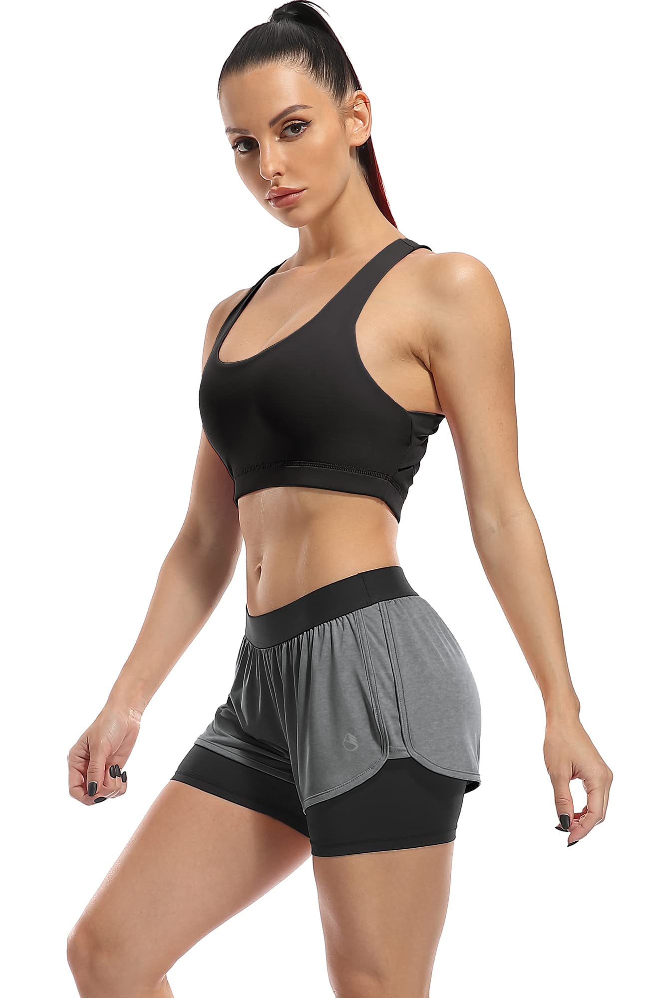 icyzone Workout Sports Bras for Women - Fitness Athletic Exercise Running Bra Yoga Tops (Solid Black, L)