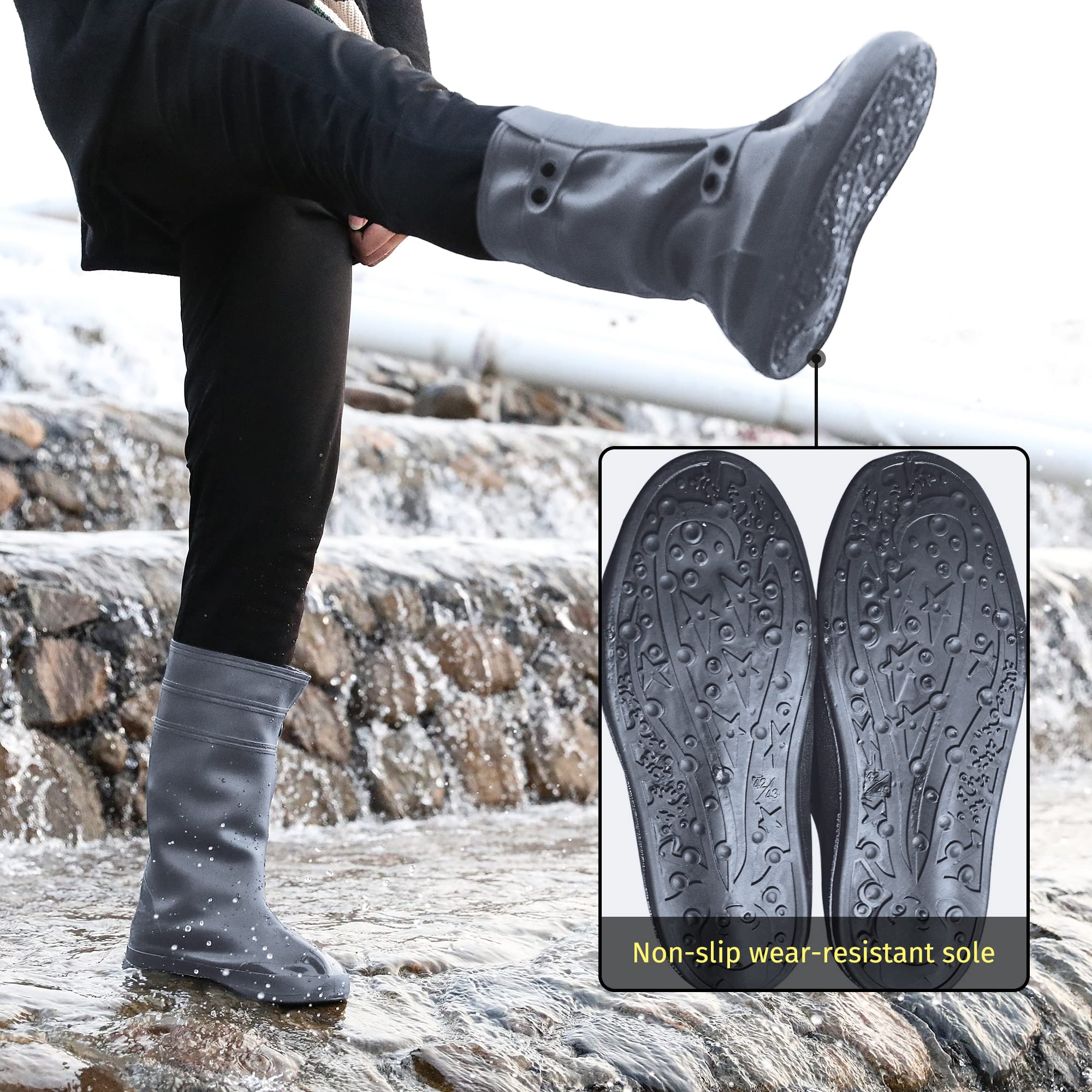 iCreek Waterproof Shoe Cover Galoshes Overshoes Men and Women Motorcycle Boot Rain Covers Easy Cleaning Heavy Duty Over Rubber Work Rubber Overshoe, Grey,XL