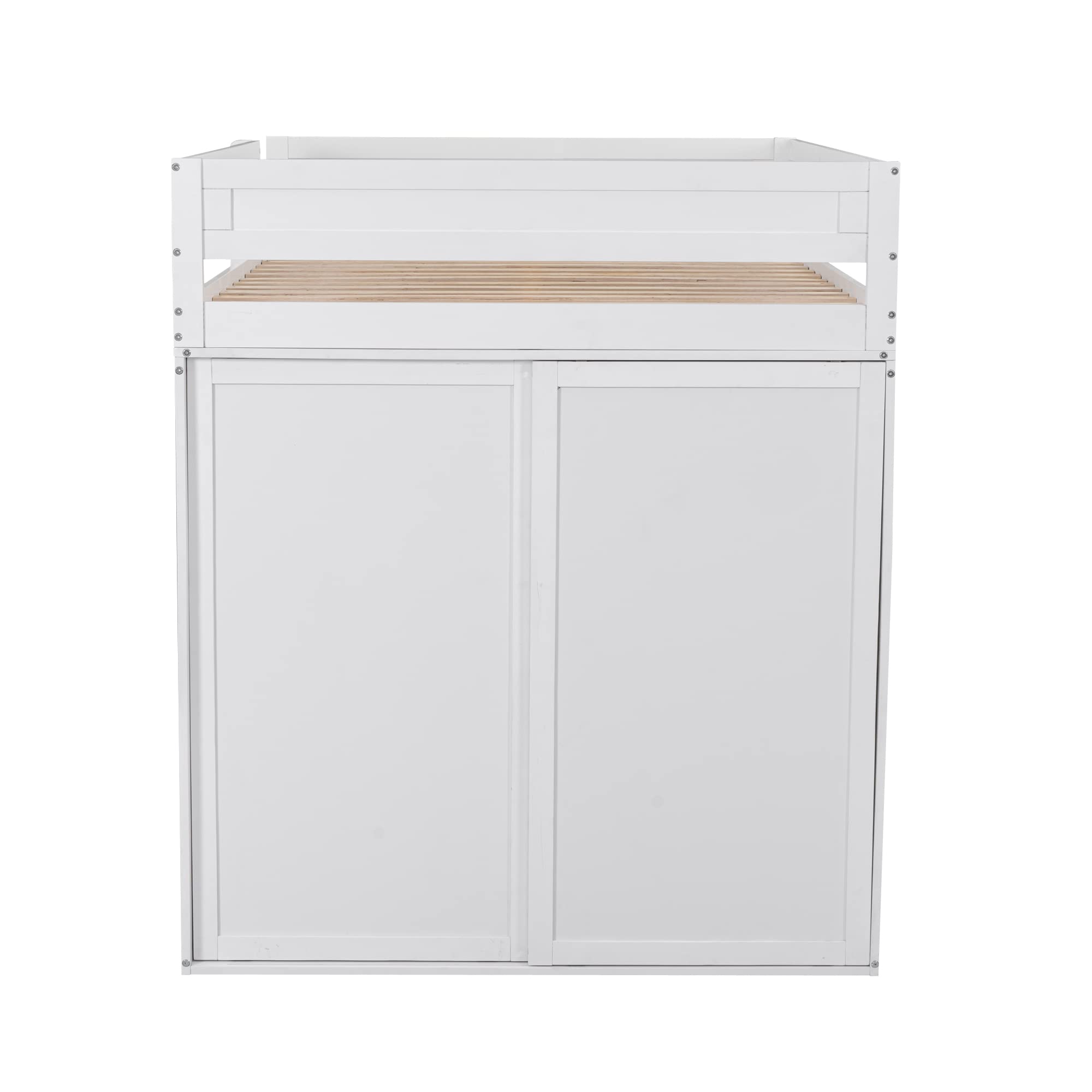 Harper & Bright Designs Full Size Loft Bed with Wardrobes and Desk, Solid Wood Loft Bed Frame with 2 Storage Drawers Cabinet, for Kids Teens Adults (White)