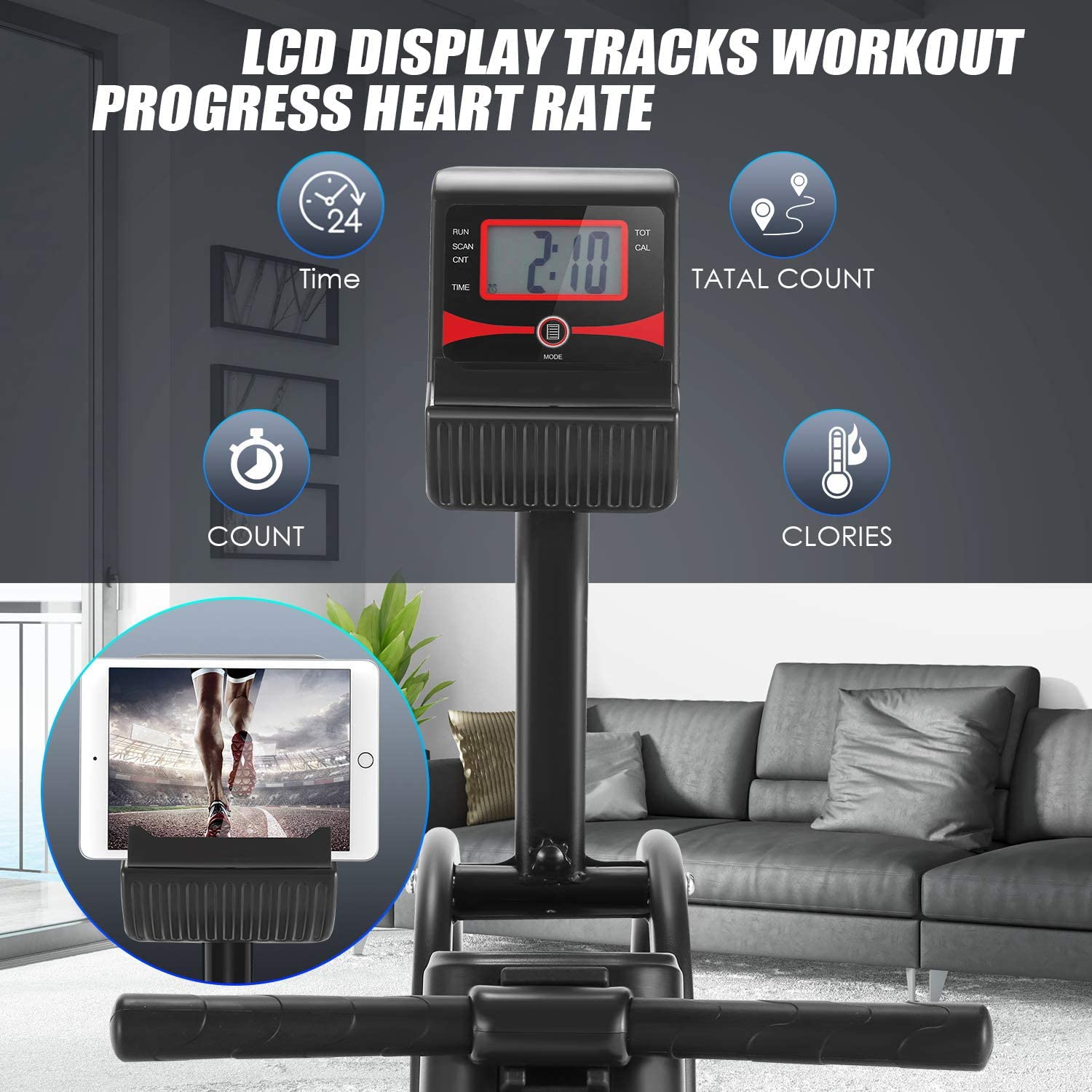 HIROLLOP Rowing Machines for Home Use, Magnetic Folding Rowing Machines 265 LB Weight Capacity, Hyper-Quiet Compact Foldable Rower Machine with 10 Level Resistance, LCD Monitor, and Tablet Holder
