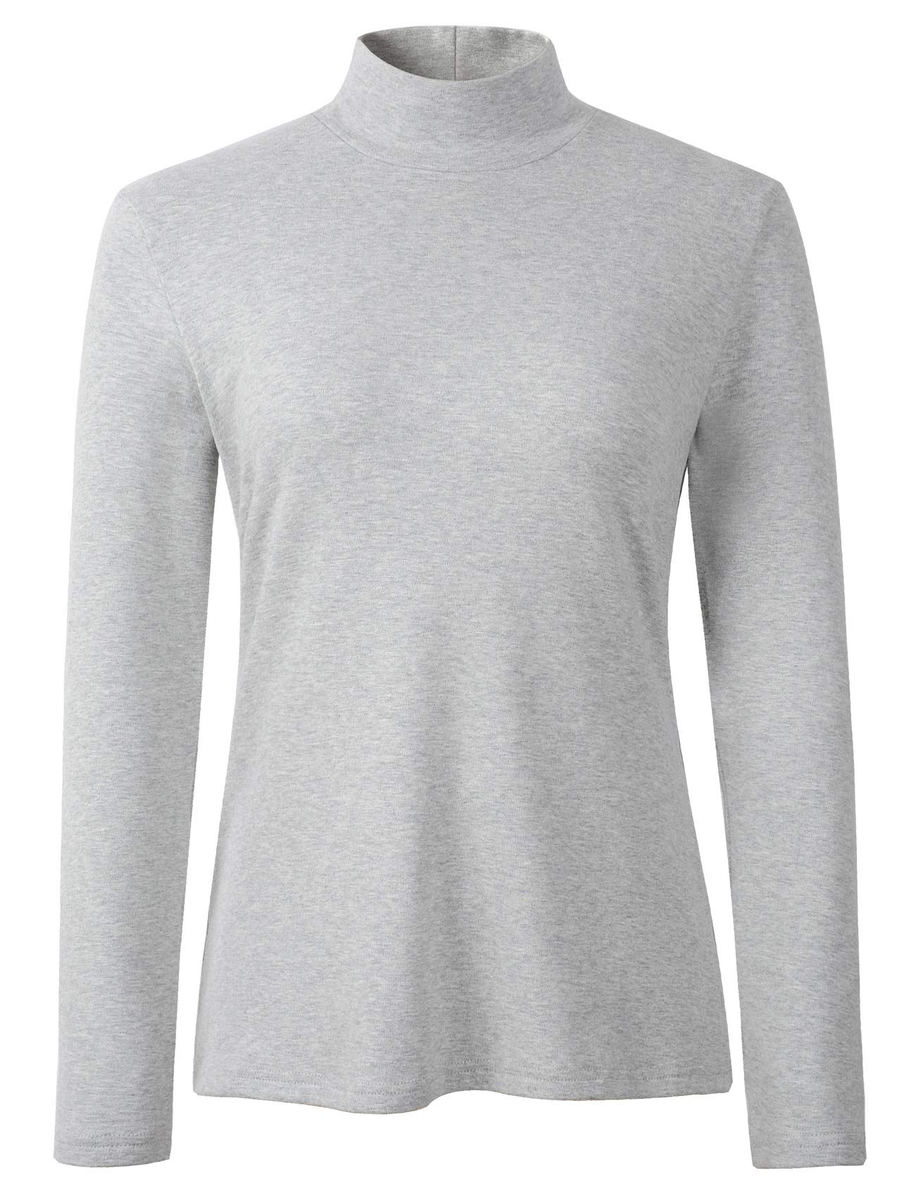 HieasyFit Women's Cotton Mock Turtle Neck Thermal Baselayer Top Light Gray Large