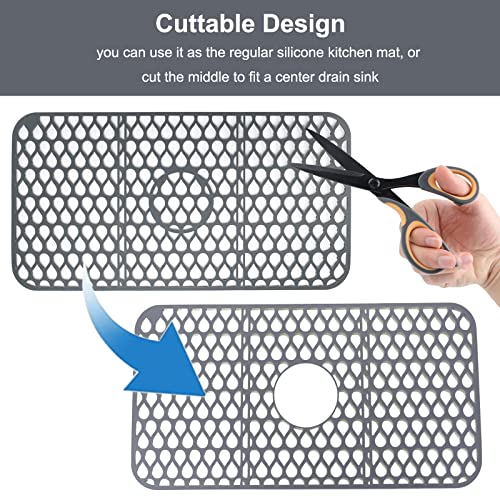 Kitchen Sink Protector, SCITURE Non-slip Sink Protector with Cuttable Center, Foldable Farmhouse Sink Protector for Stainless Steel/Ceramic Sinks, Heat Resistant Sink Mat (1 PCS, Grey, 26"x 14")