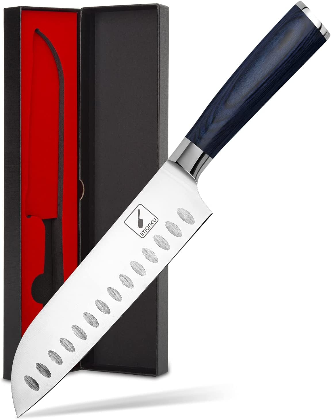imarku Kitchen Knife 7 Inch Santoku Knife Ultra Sharp Chopping Knife - 7Cr17Mov Japanese Chefs Knife, Vegetable Knife, Best Cooking Knife Choice & Kitchen Gadgets 2023 (Blue)