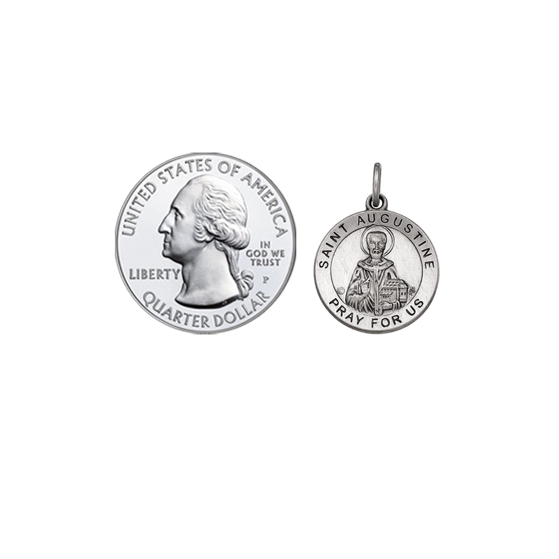 ITI NYC Genuine Sterling Silver (925) Round Saint Augustine Medallion (3/4 Inch)