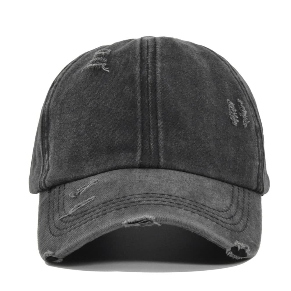 Henwarry Women's Washed Distressed Cotton Denim High Ponytail Hat Adjustable Baseball Cap (F02-White)