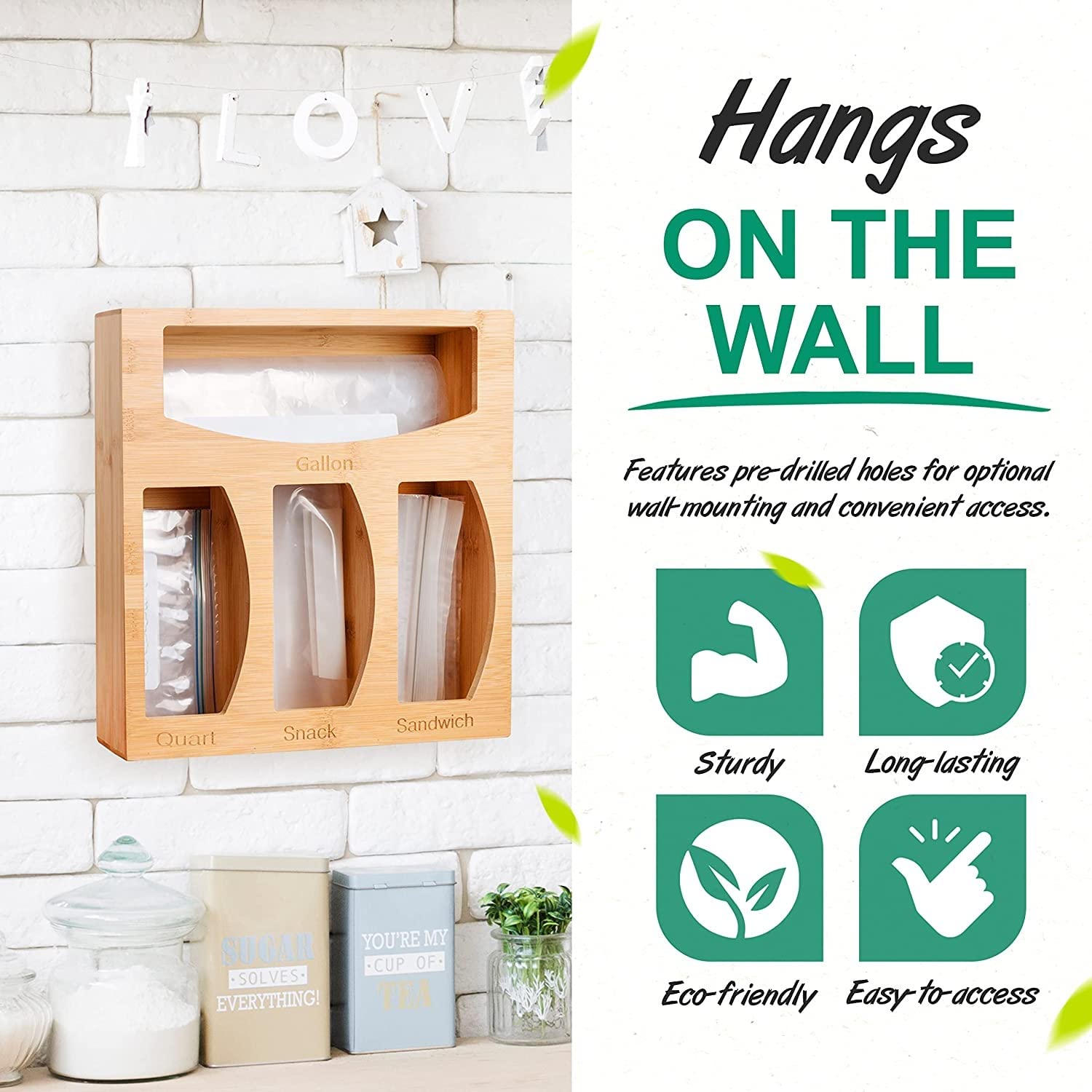 Ilberry Ziplock Bag Storage Organizer | Bamboo Ziplock Bag Organizer Designed to Fit Most Kitchen Drawer | Food Baggie Holder Suitable for Gallon, Quart, Sandwich and Snack Variety Size Bags
