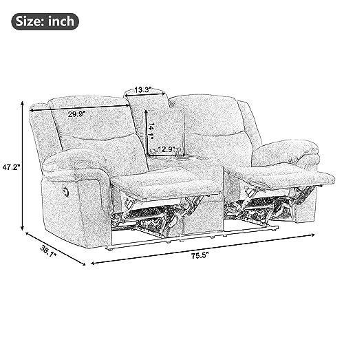 Home Theater Seating Manual Reclining Sofa with Hide-Away Storage, Cup Holders, 2 USB Ports, 2 Power Sockets for Living Room, Bedroom, Dark Blue