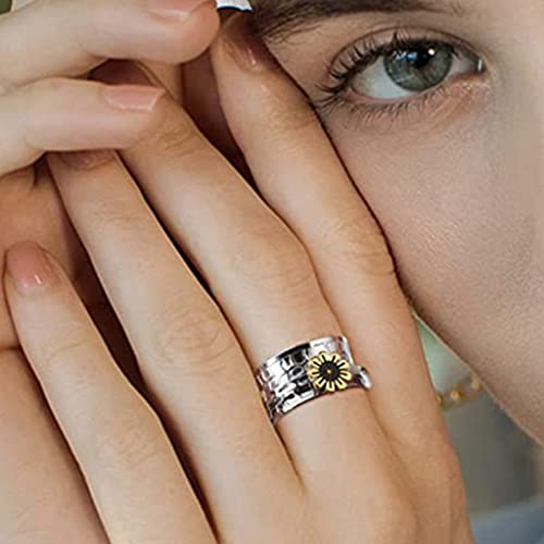 Jude Jewelers Retro Vintage Stainless Steel Hammered Flower Rotating Spinner Anxiety Pressure Relief Ring (Silver Gold, 7)