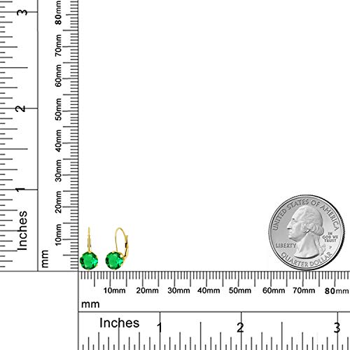 Gem Stone King 14K Yellow Gold 6MM Round Birthstone Gemstone Leverback Dangle Earrings For Women