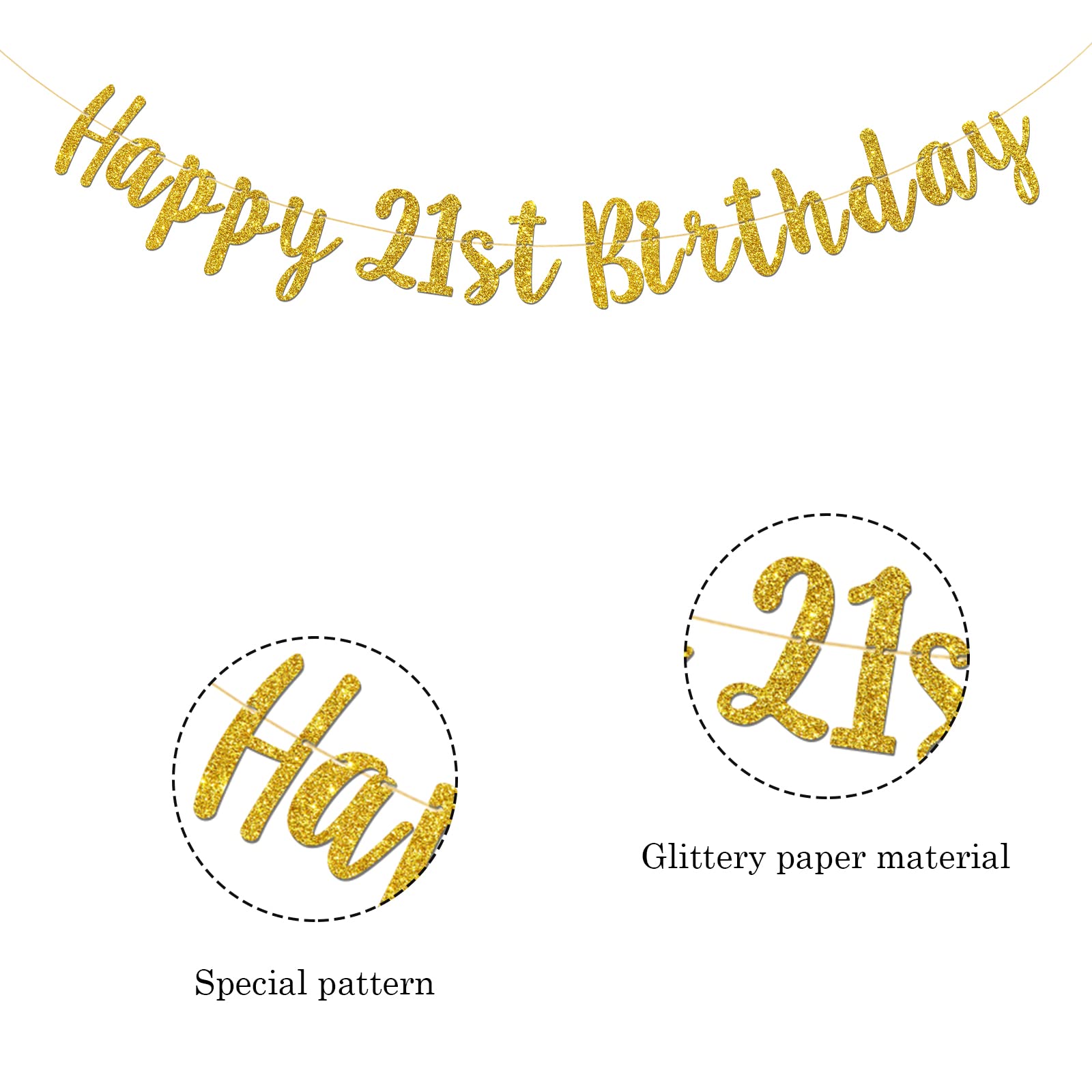 Happy 21st Birthday Banner Gold Glitter for Cheers to 21 Years Banner, 21st Birthday Party Decorations Supplies