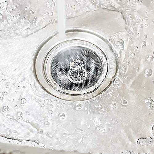 Kitchen Sink Strainer with Handle and Stopper Replacement Kitchen Sink Drain Basket/Stopper/Plug 3.3 Inch Stainless Steel Kitchen Sink Drain Strainer Mesh Sifter Filter(Silver)