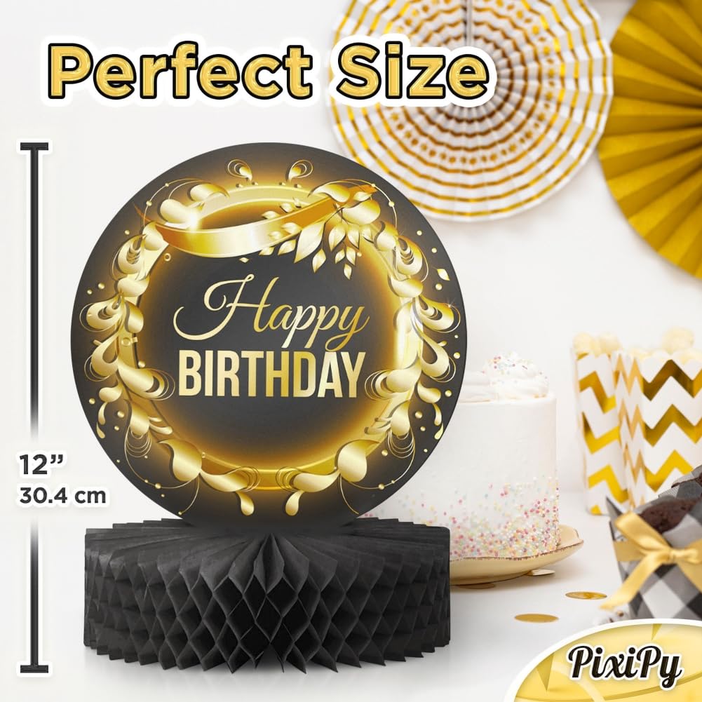 Happy Birthday Table Decorations Centerpieces - 4-Pack Double Sided Happy Birthday Centerpieces for Tables - 12β Black and Rose Gold Birthday Party Decorations Centerpieces